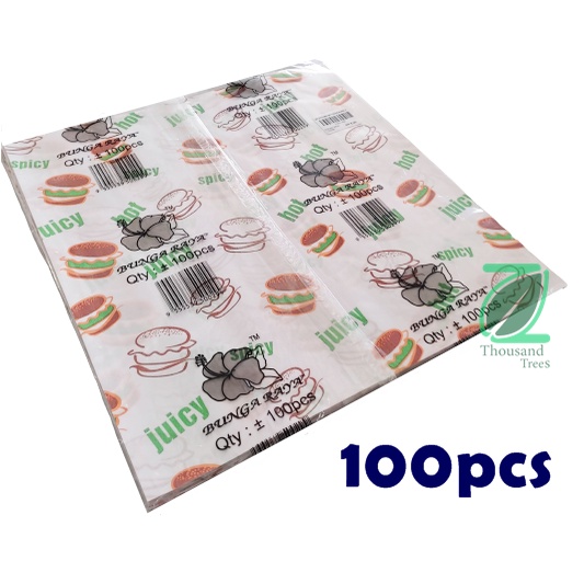 Burger Wrapper Paper ( 100 sheet ) Bunga Raya - Burger Wrap Deli Wrap ...