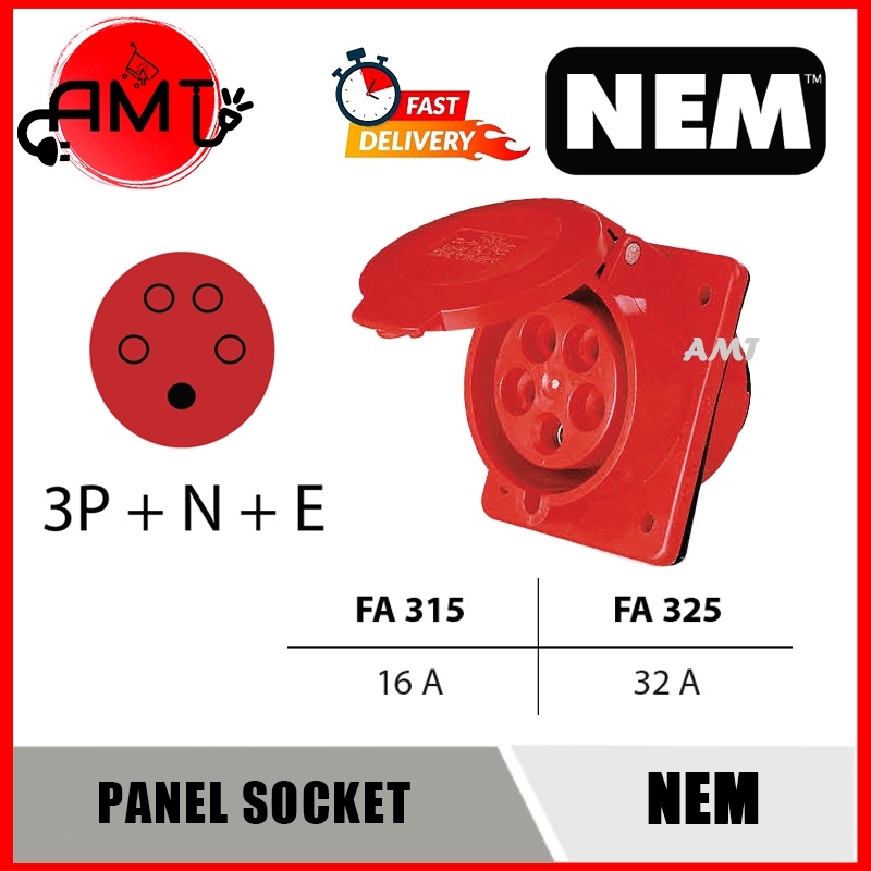 NEM PANEL MOUNT SOCKET 3P+N+E 16A 32A | Shopee Malaysia