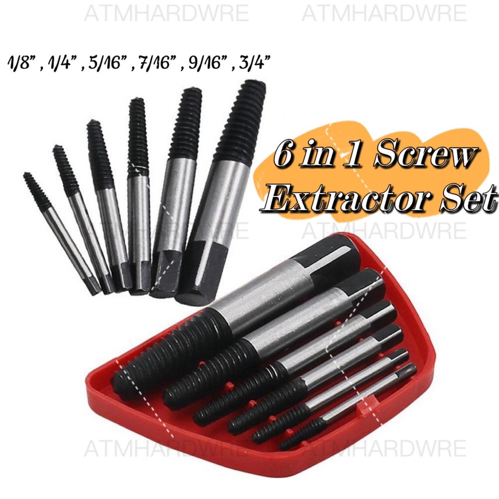 6PCS Screw Extractor Set | PENGEKSTRAK DAN PENANGGAL SKRU LAMA ATAU ...