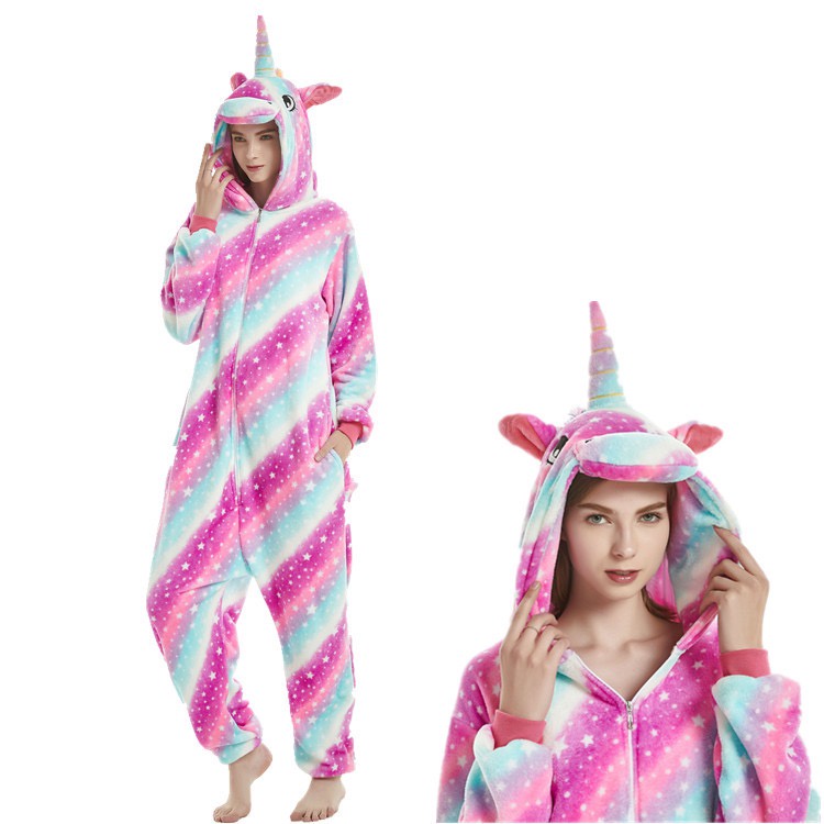 🐳Unisex Kigurumi Unicorn Stitch Panda Pikachu Totoro Tiger Cartoon Flannel Pajamas Women Men ...