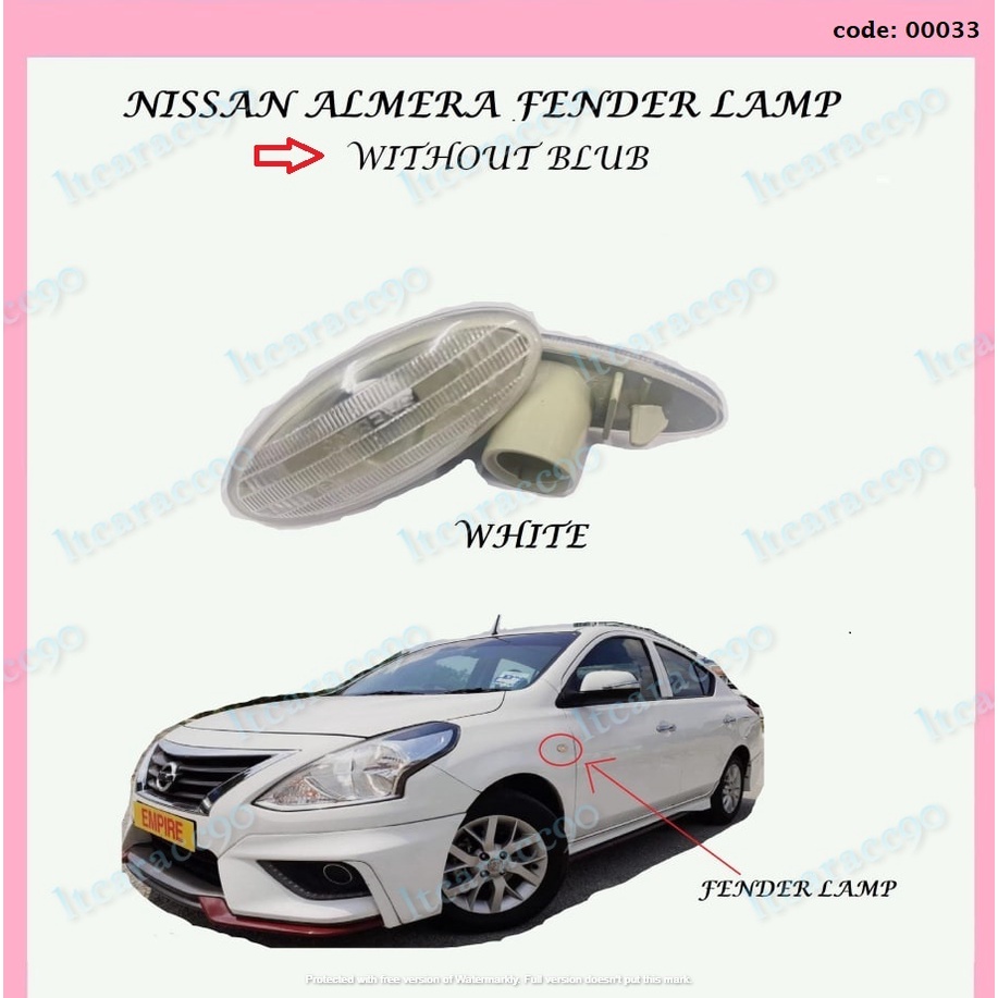 Nissan Almera Side Signal Lamp Fender Lamp -White (1set/2pcs) | Shopee ...