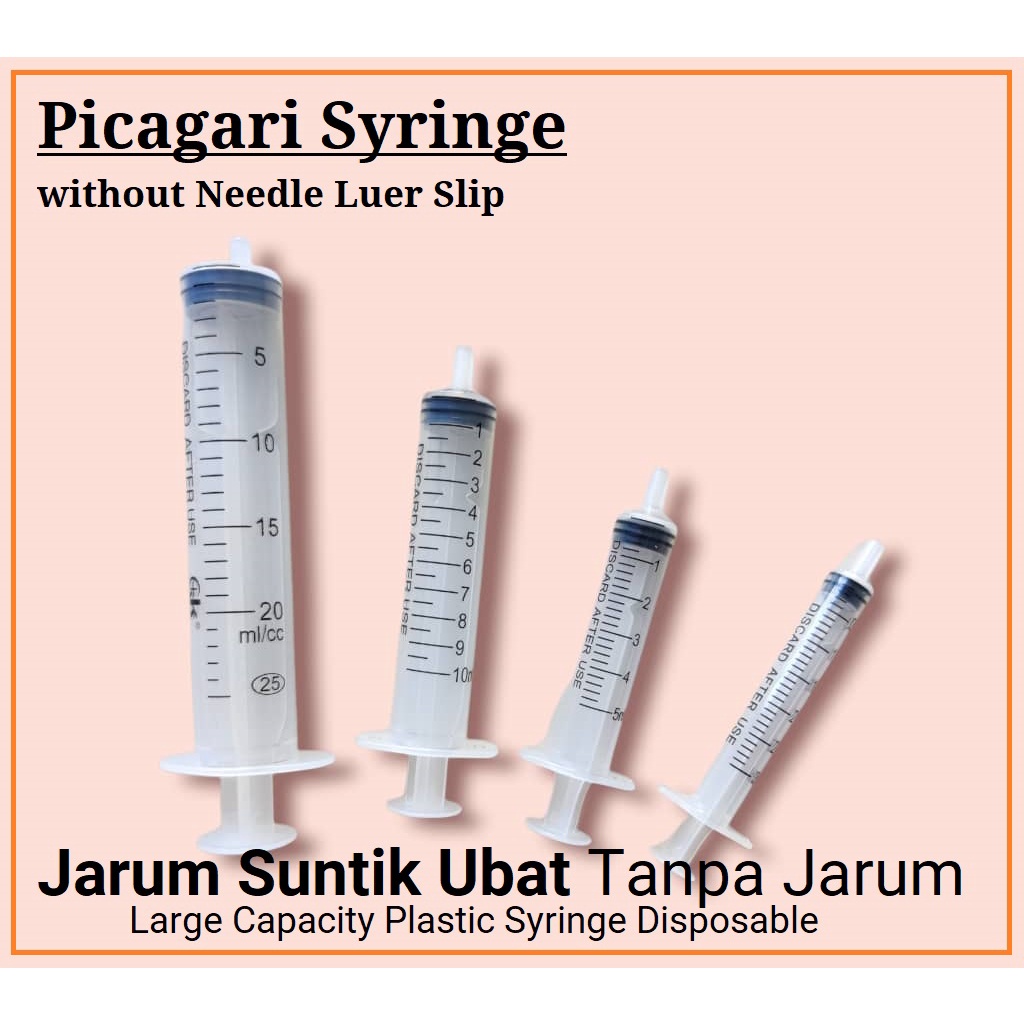 Picagari Syringe without Needle Luer Slip Jarum Suntik 3ml 5ml 10ml ...