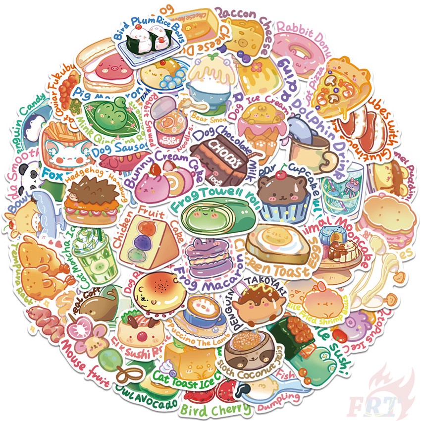 50Pcs/Set Q Animal Love Yummy Delicious Foods Series 01 Delicacy Slang ...