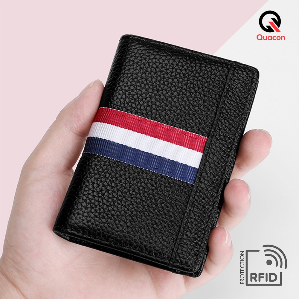 RFID Blocking Full-Grain Leather Card Holders with Stripe Card Holder ...