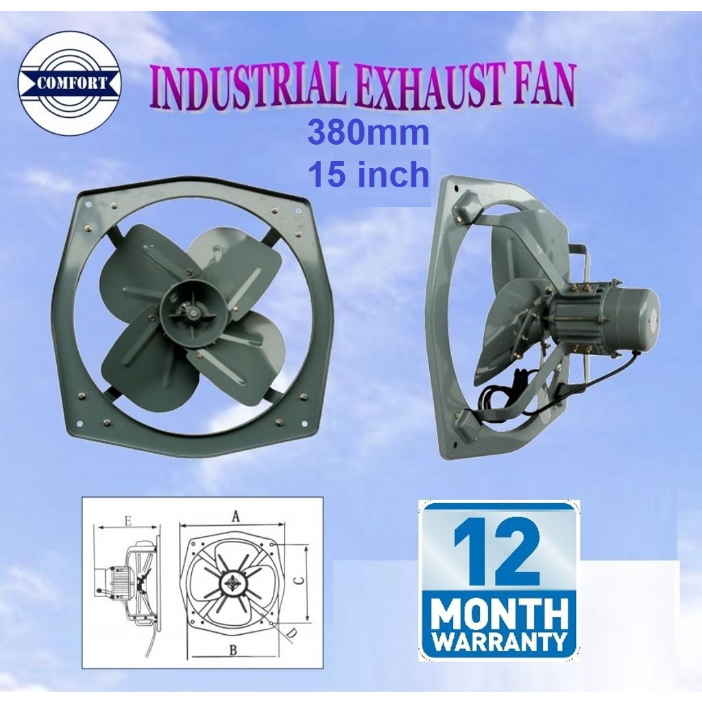 Comfort GH 380mm (15") Single Phase Heavy Duty Industrial Exhaust Fan ...