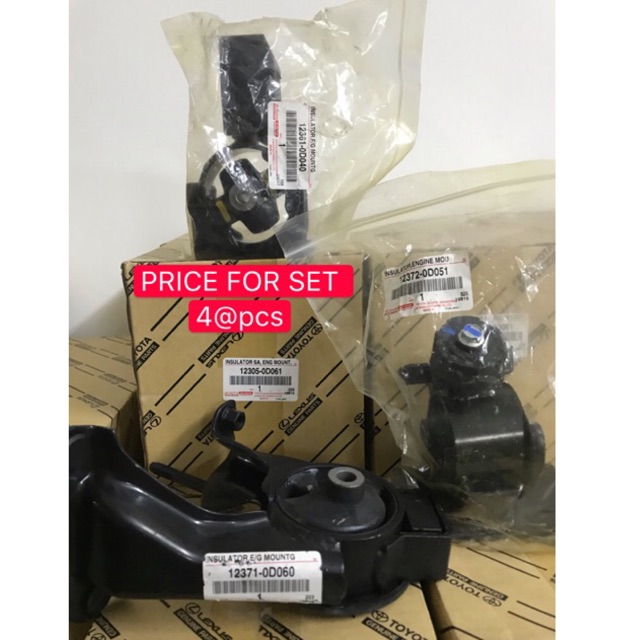 ORIGINAL TOYOTA ALTIS 1.8 ZZE122 auto (2000-2007) ENGINE MOUNTING SET 4 ...