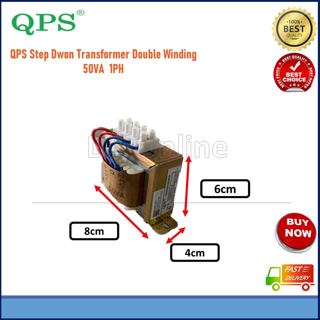 QPS Step Down Transformer Double Winding 1Phase 50VA Input 415V Or 240V Output 220V / 24V ...