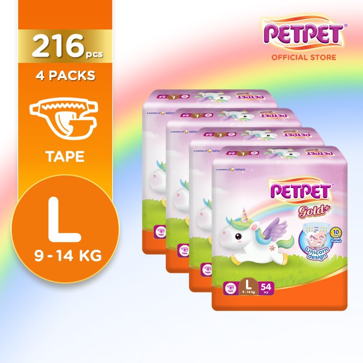 PetPet Tape Diaper Softy+/Gold+ Mega Pack - S76/ M64/ L54/ XL42 (4 Pack ...