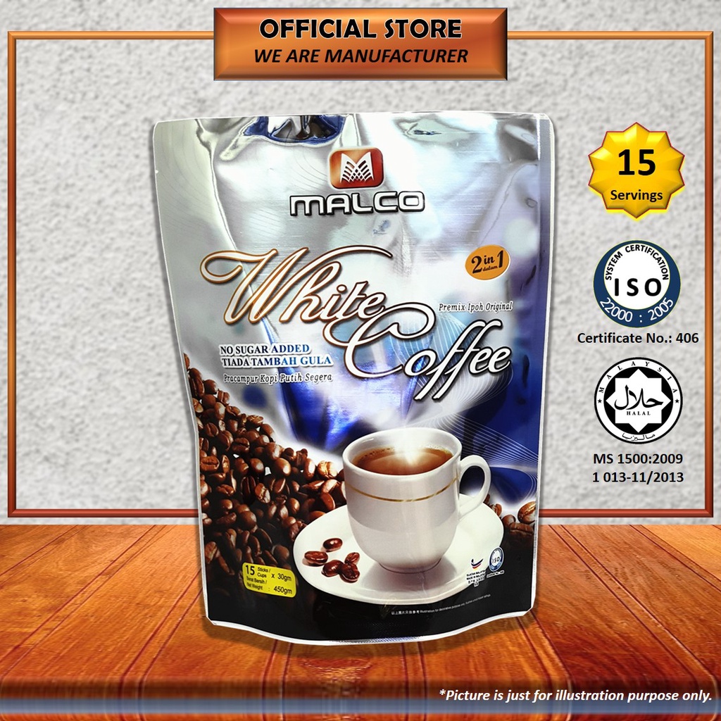 2 in 1 Original White Coffee | Without Added Sugar | No Sugar Added | Ipoh | Malco | HALAL | 15 ...