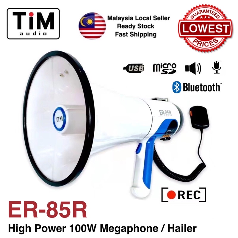 (Low Prices)TIM ER-85R High Power Loud Hailer Megaphone With Siren USB ...