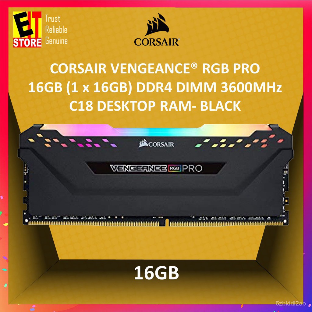 lJSd CORSAIR VENGEANCE® RGB PRO 16GB (1 x 16GB) DDR4 DIMM 3600MHz C18 DESKTOP RAM — BLACK ...