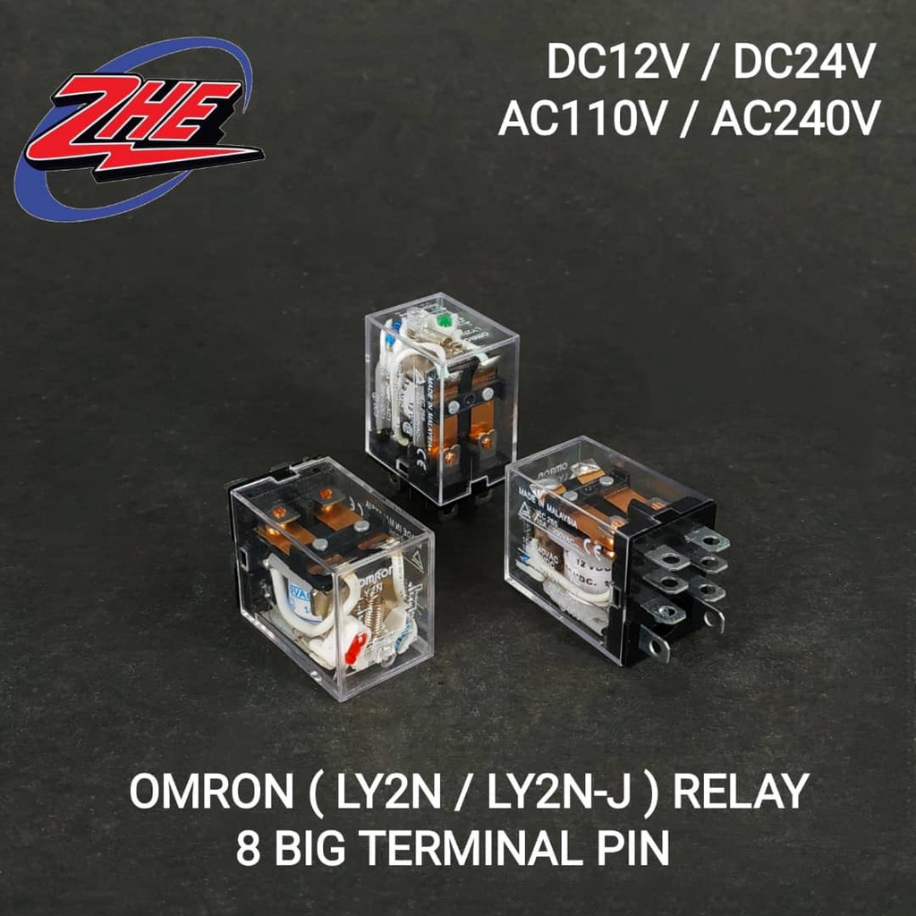 OMRON LY2N LY2N-J 8PIN DC12V / DC24V / AC110V / AC240V POWER RELAY WITH LIGHTED INDICATOR ...
