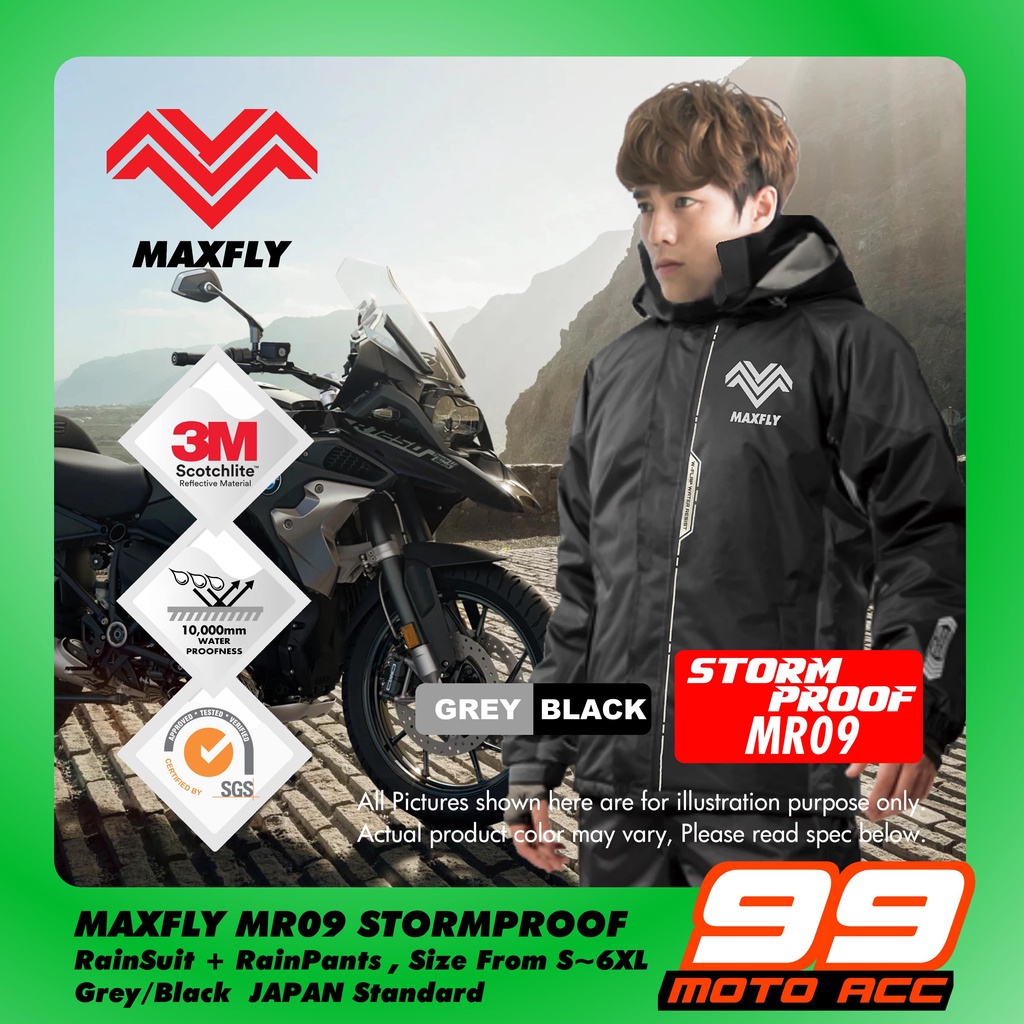 MAXFLY STORM PROOF MR09 RAINCOAT -S~6XL(GREY & BLUE//BLACK) BAJU HUJAN ...