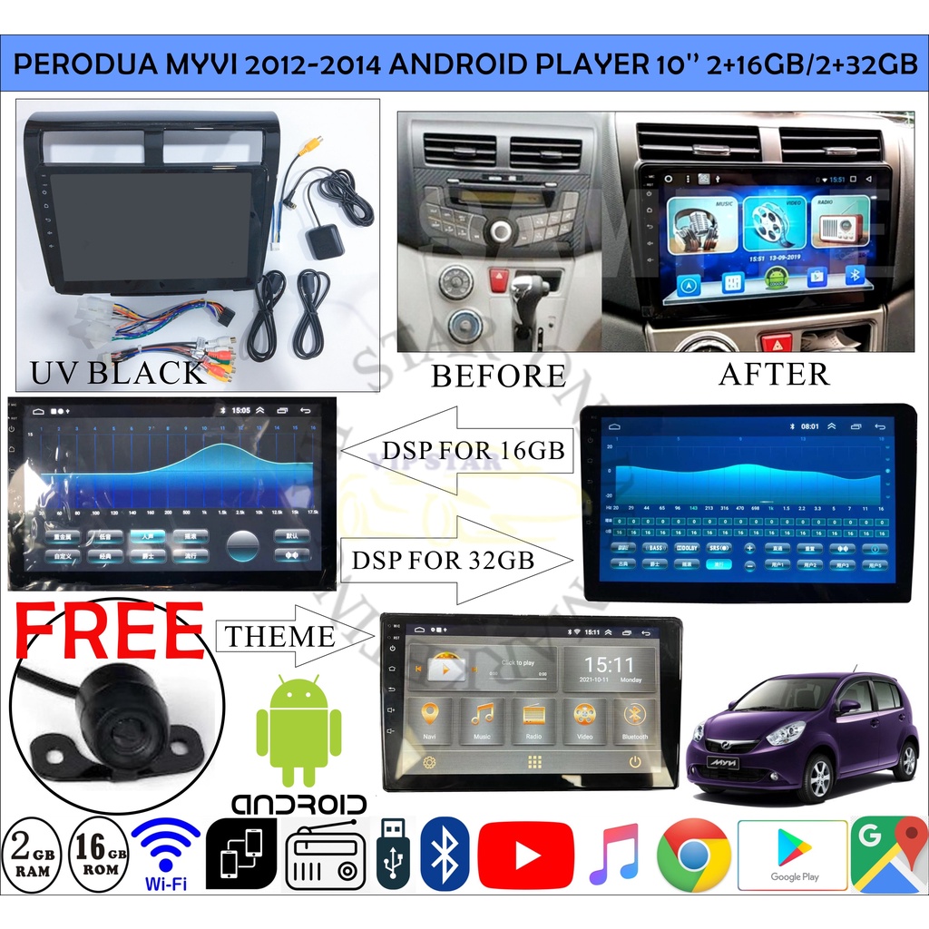 PERODUA MYVI 2012-2014 CASING+ANDROID PLAYER 10'' 2+16GB/2+32GB (FREE ...