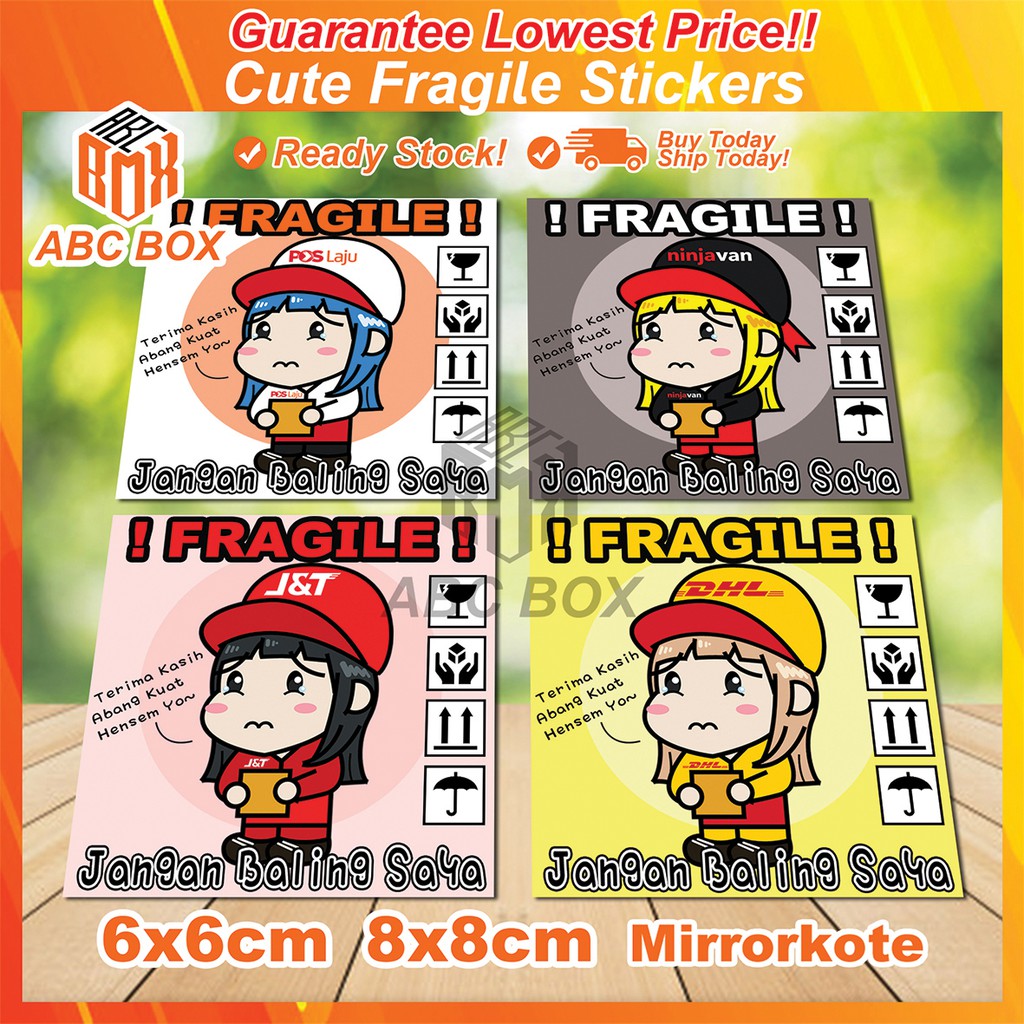 Cute Fragile Stickers 12pcs (6x6cm / 8x8cm) - JNT / POS LAJU / NINJA ...