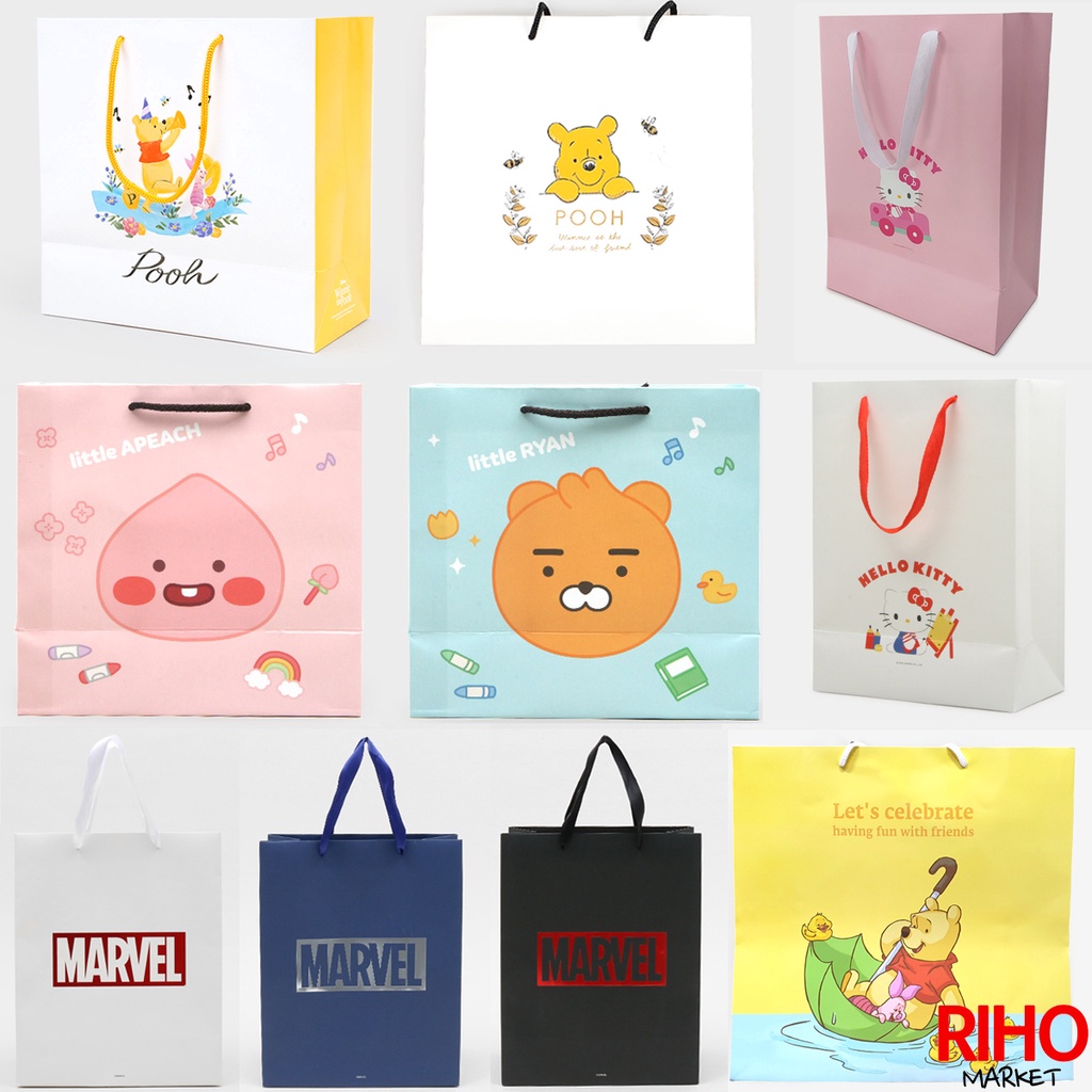 Korea DAISO Gift Bag Paper Tote Shopping Hello Kitty Winnie The Pooh ...