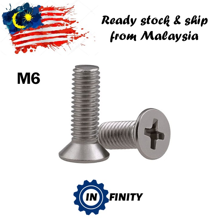 SUS 304 - M6 Phillips CSK Cross Recessed Countersunk Flat Head Screw ...