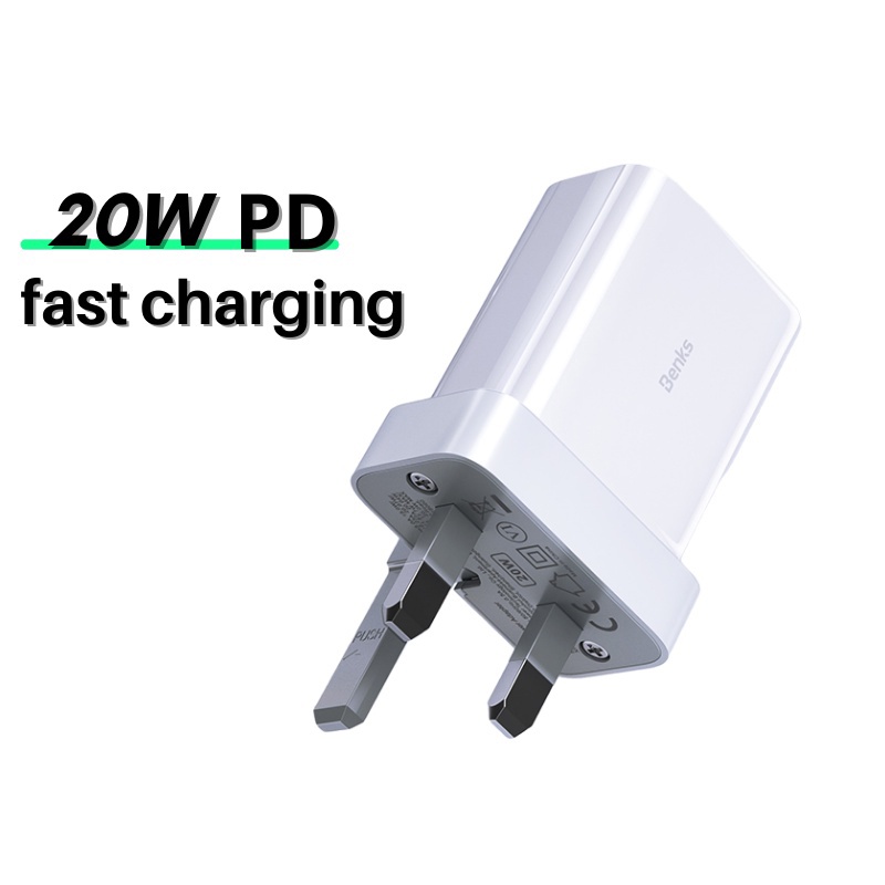 Benks 20W PD Fast Charge UK Standard Charger/Power Adapater for USB ...