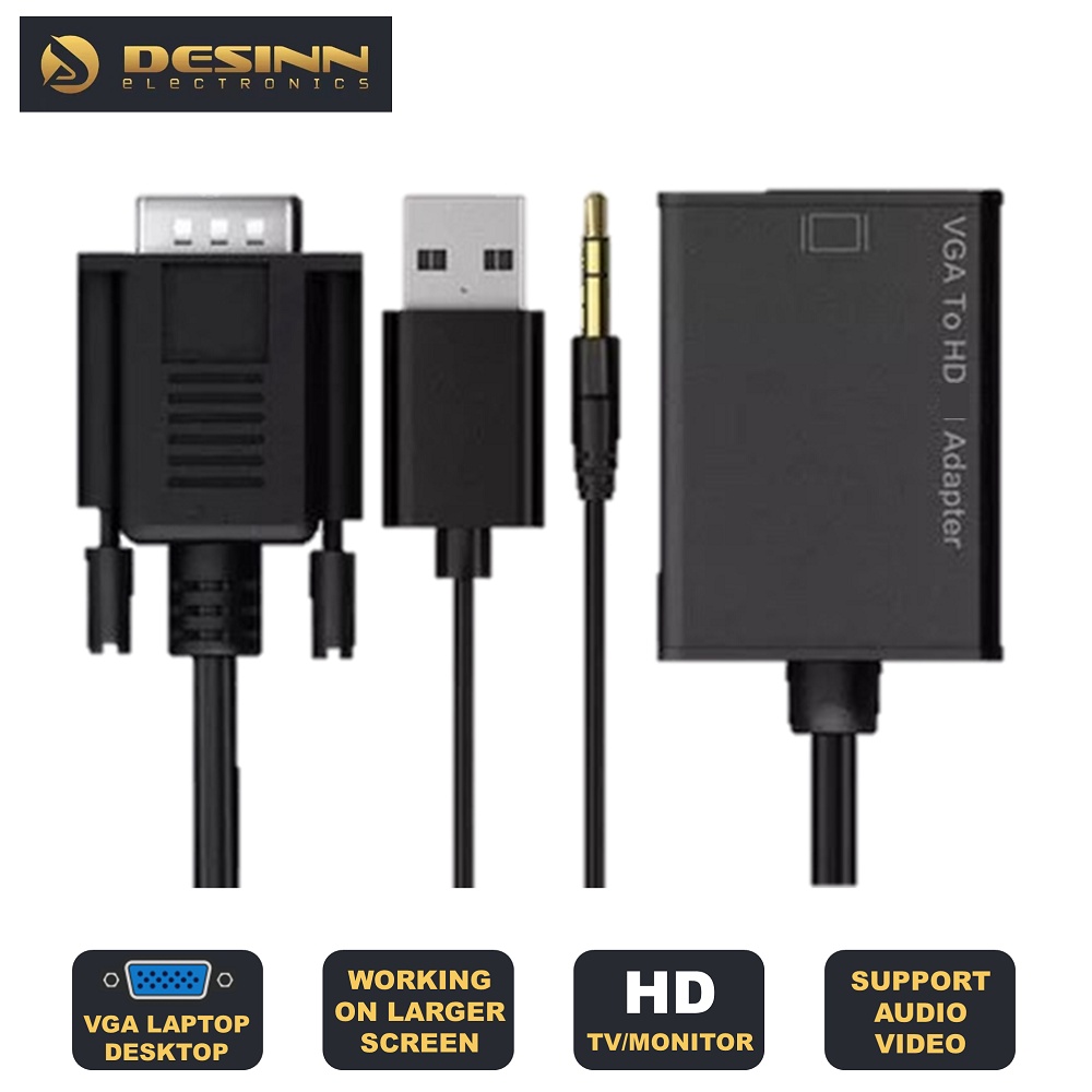 VGA to HD Adapter Converter Cable with Audio 1080P Convert PC to HD ...