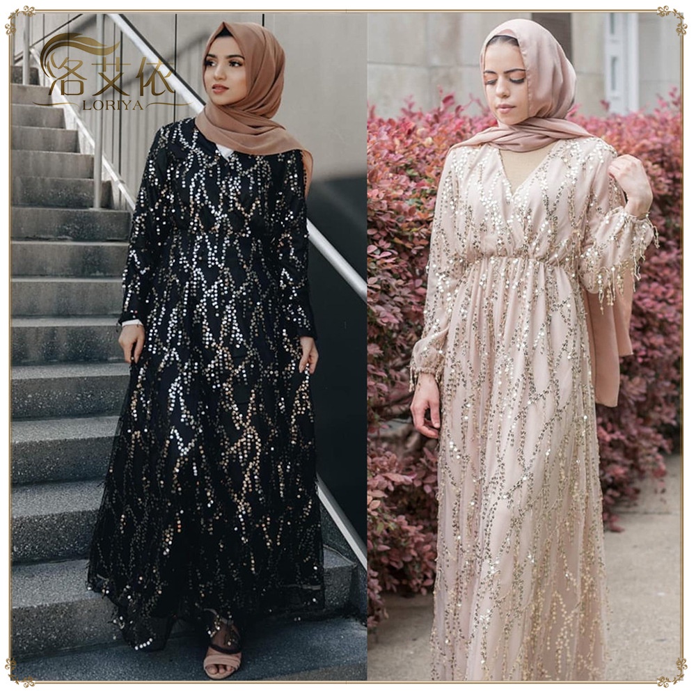 Muslim Dress Jube Sequin double dress Dubai robe LR289 | Shopee Malaysia