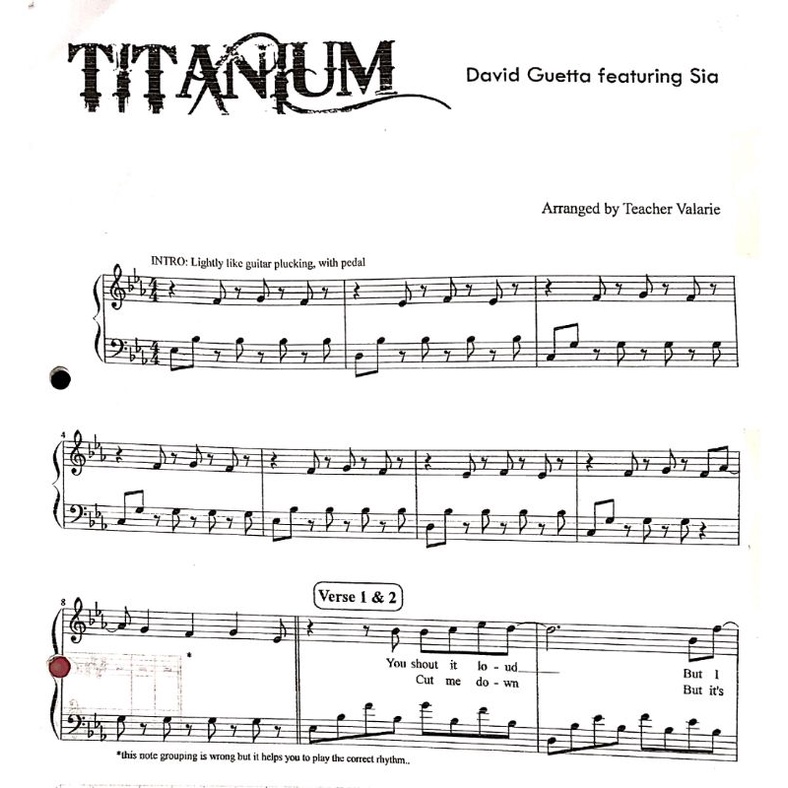Piano Sheet TITANIUM (David Guetta ft. Sia) | Solo Grade 3 (3 pages) | Shopee Malaysia