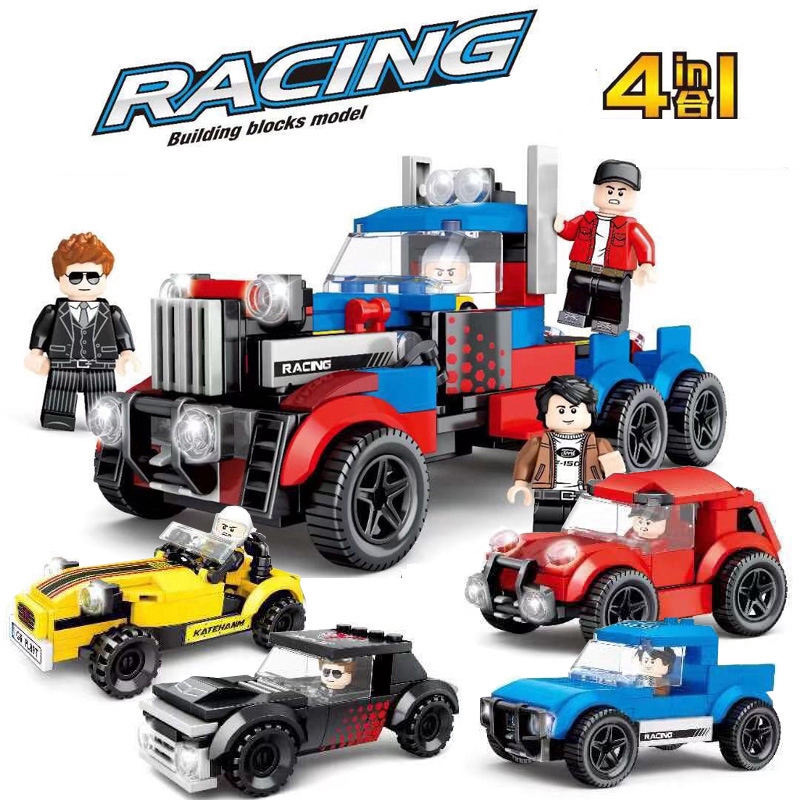 4 IN 1 Racing Car Building Block Toys DIY Assemble Mini Truck Brick ...