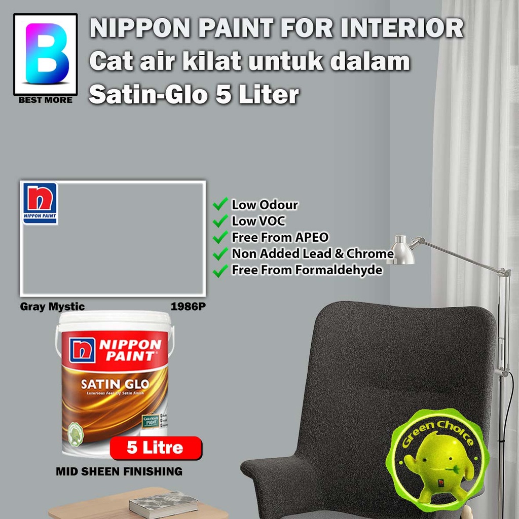 Nippon Paint Paint for Interior Satin-Glo 5 Litre Silver Fox 0522 ...