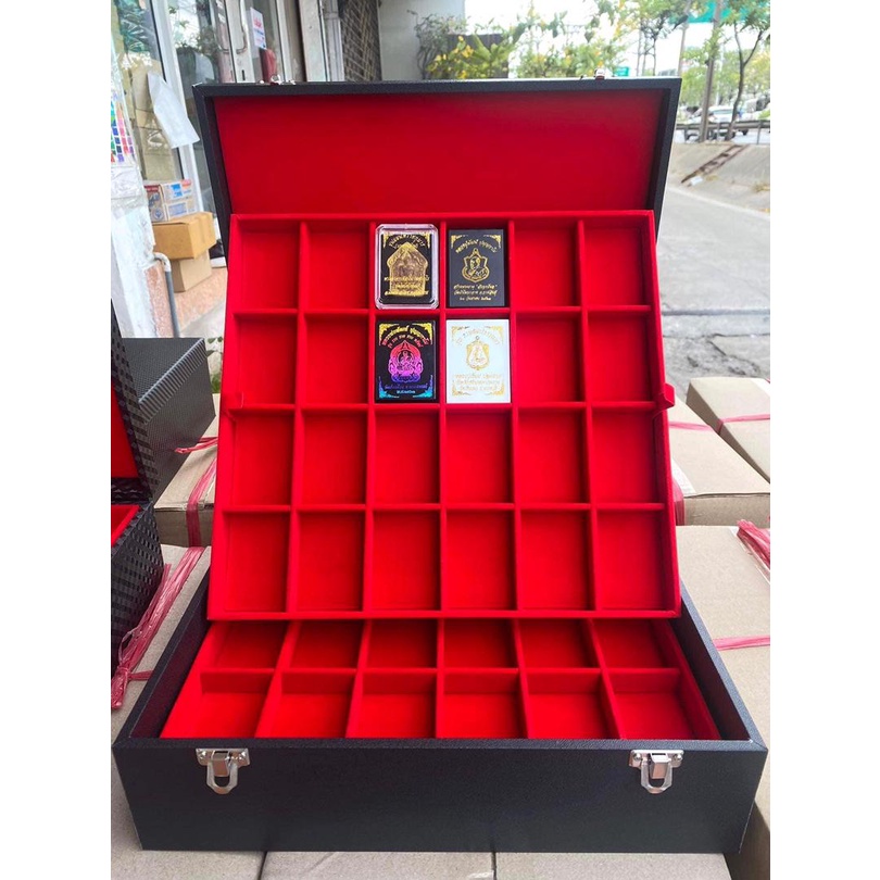 3 Layer with 72 slots Leather Amulet Storage Box (Adjustable Partition ...