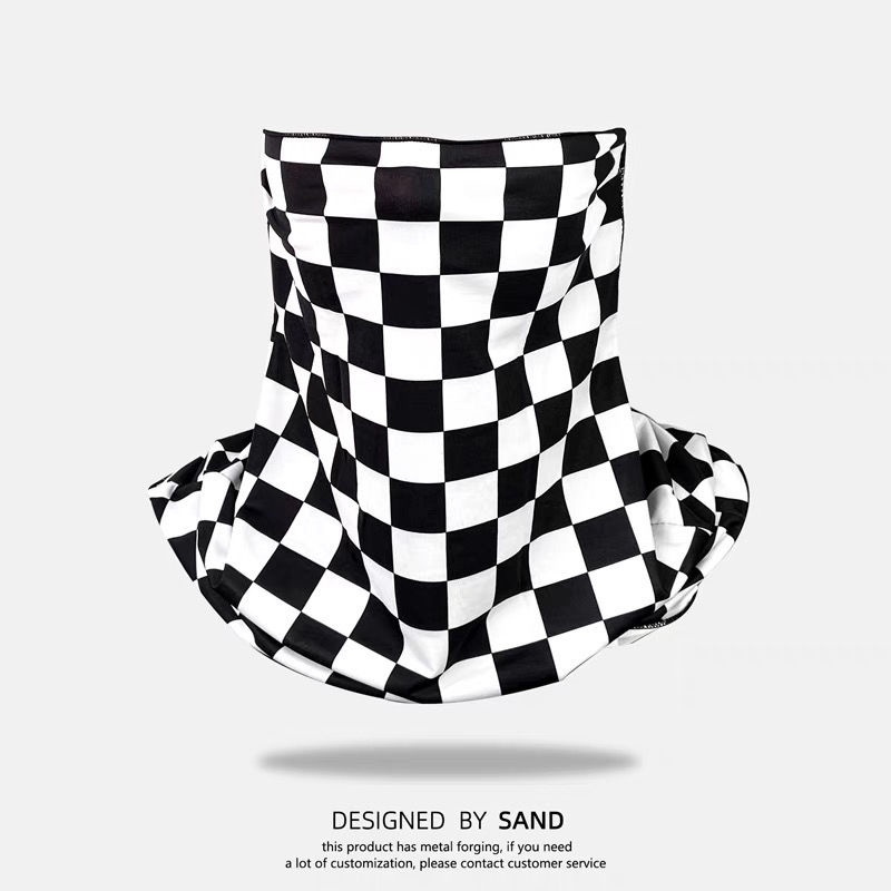 Black White Checkerboard Sunscreen Mask Summer Trendy Motorcycle Riding ...