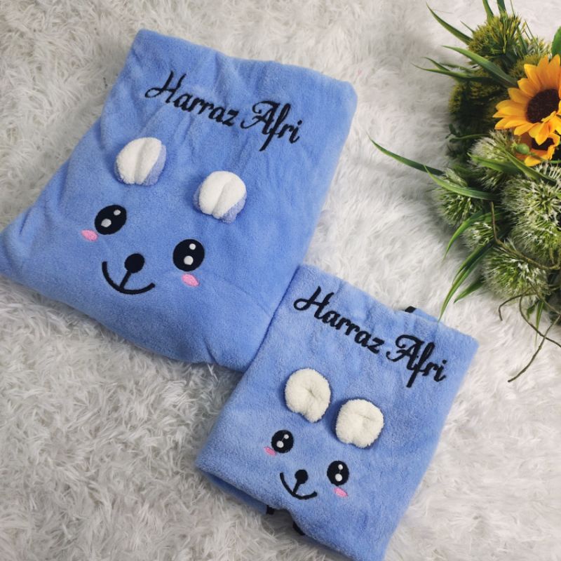 sulam nama tuala mandi dan tuala muka kanak2 rebina | Shopee Malaysia