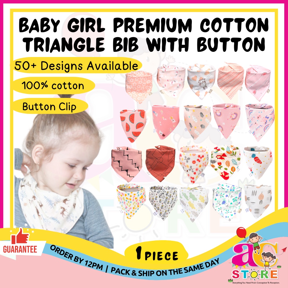 AC- Baby Girl Premium Cotton Baby Bib Triangle Cotton Bibs With Button ...