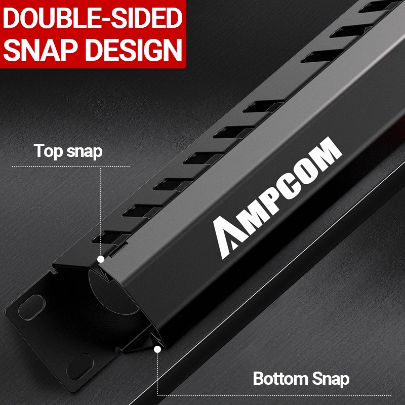 AMPCOM Vertical Cable Manager 1U Horizontal Mount Server Rack 12/24 ...