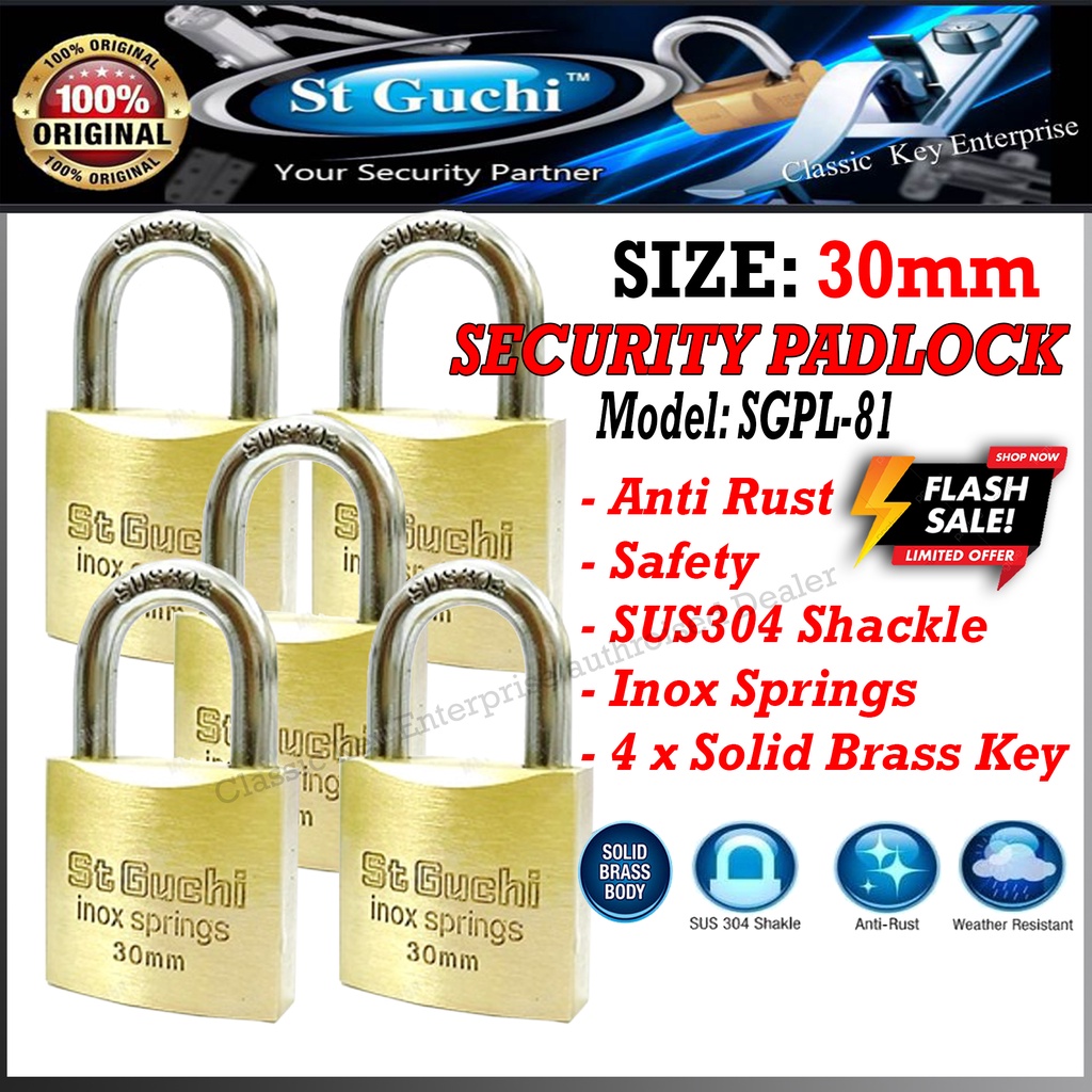 St guchi Padlock Solid Brass SGPL81 Anti rust Inox Springs SUS304 ...