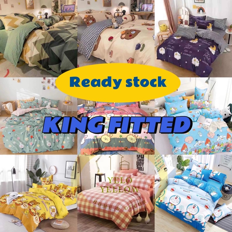YELO Premium Cotton 4in1 King Bedsheet / King Fitted Set/ King Size ...