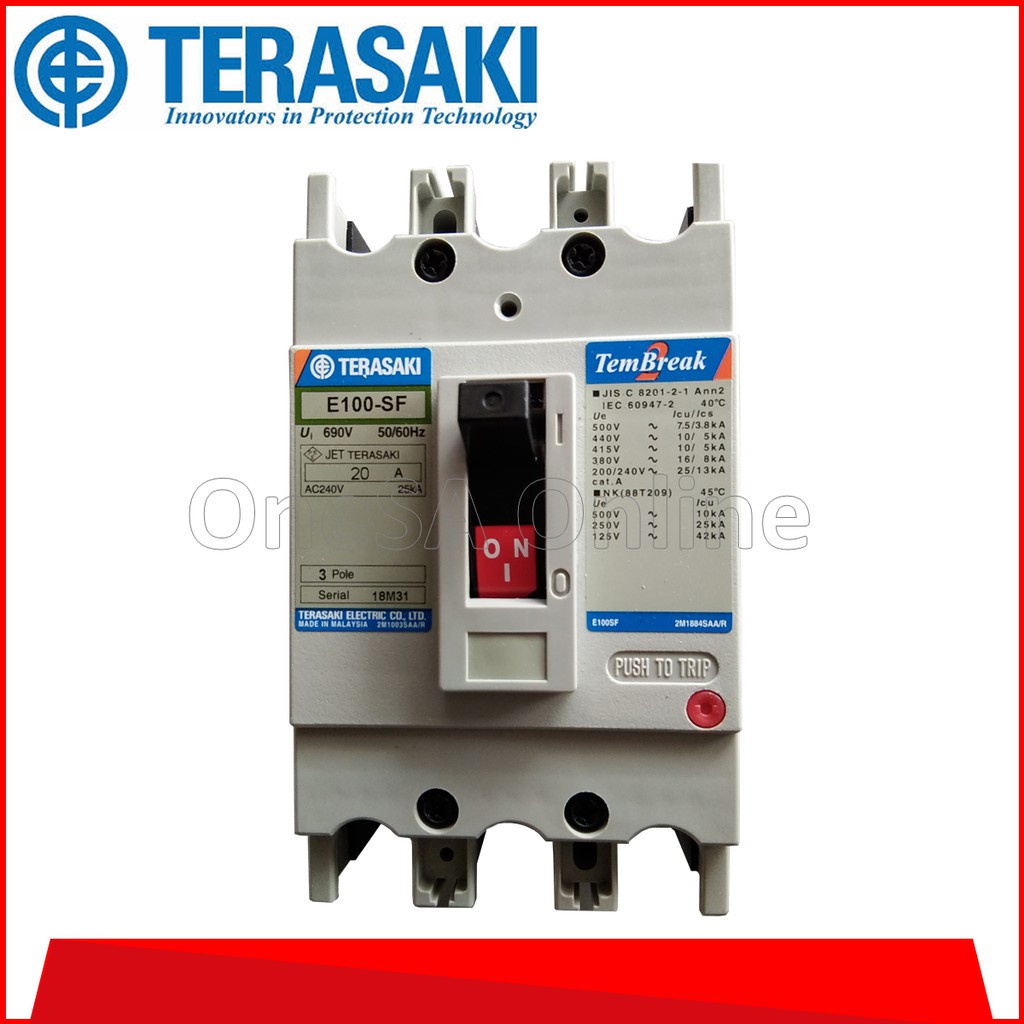 TERASAKI MCCB,3P 10KA 10A/20A/30A/40A/50A/60A/75A/100A,(E100SF-3P) | Shopee Malaysia