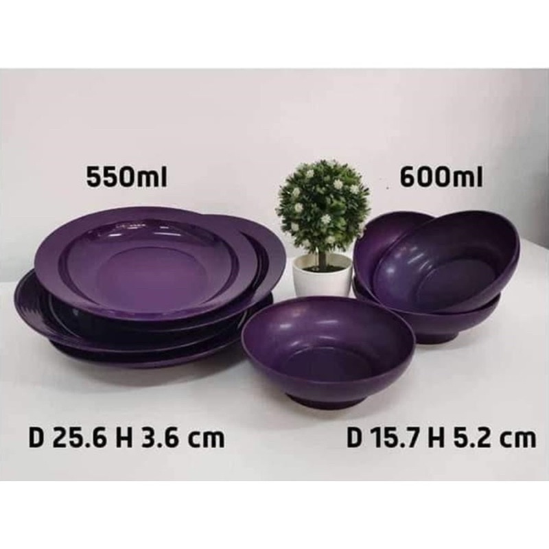 Tupperware Purple/Blue Royal Deep Plate 550ml/ Purple Royale Bowl 600ml ...