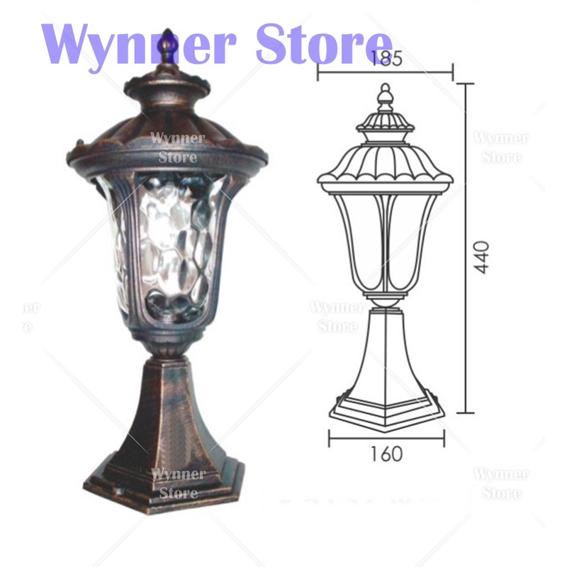 Antique Outdoor Gate Lamp Pillar Light Glass Design Copper Colour Lampu ...