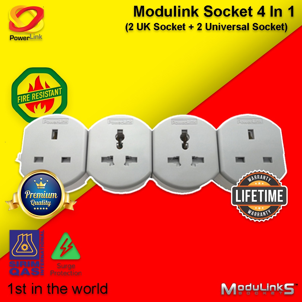 PowerLink 4 Gang Modulinks Socket (2 UK Plug + 2 Universal Plug ...