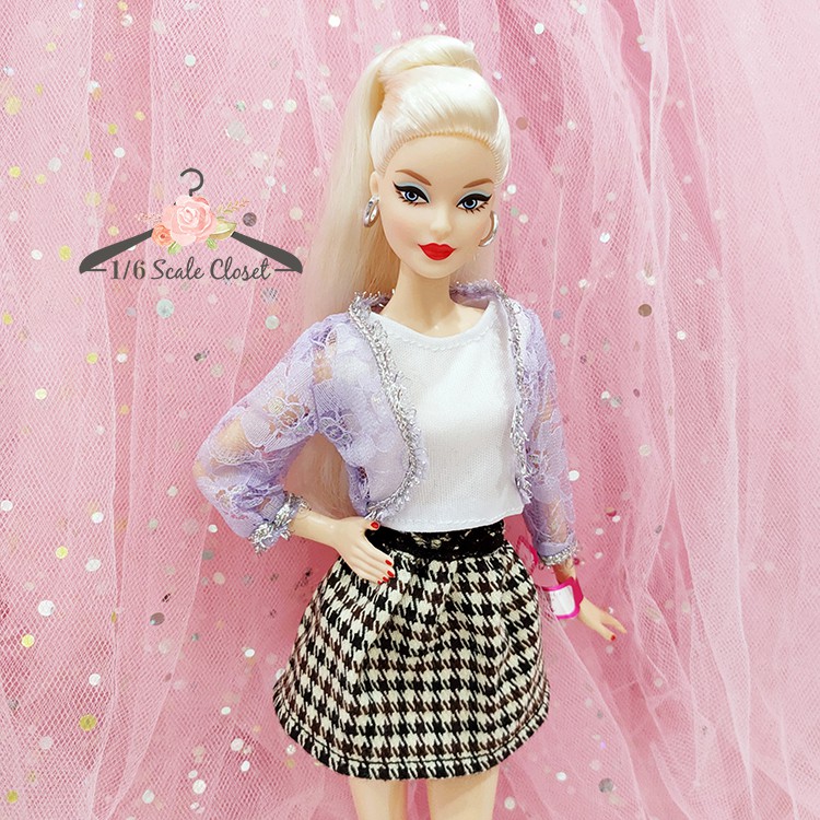 Barbie Doll Clothes Purple Lace Jacket with Houndstooth Skirt (3pcs Set ...