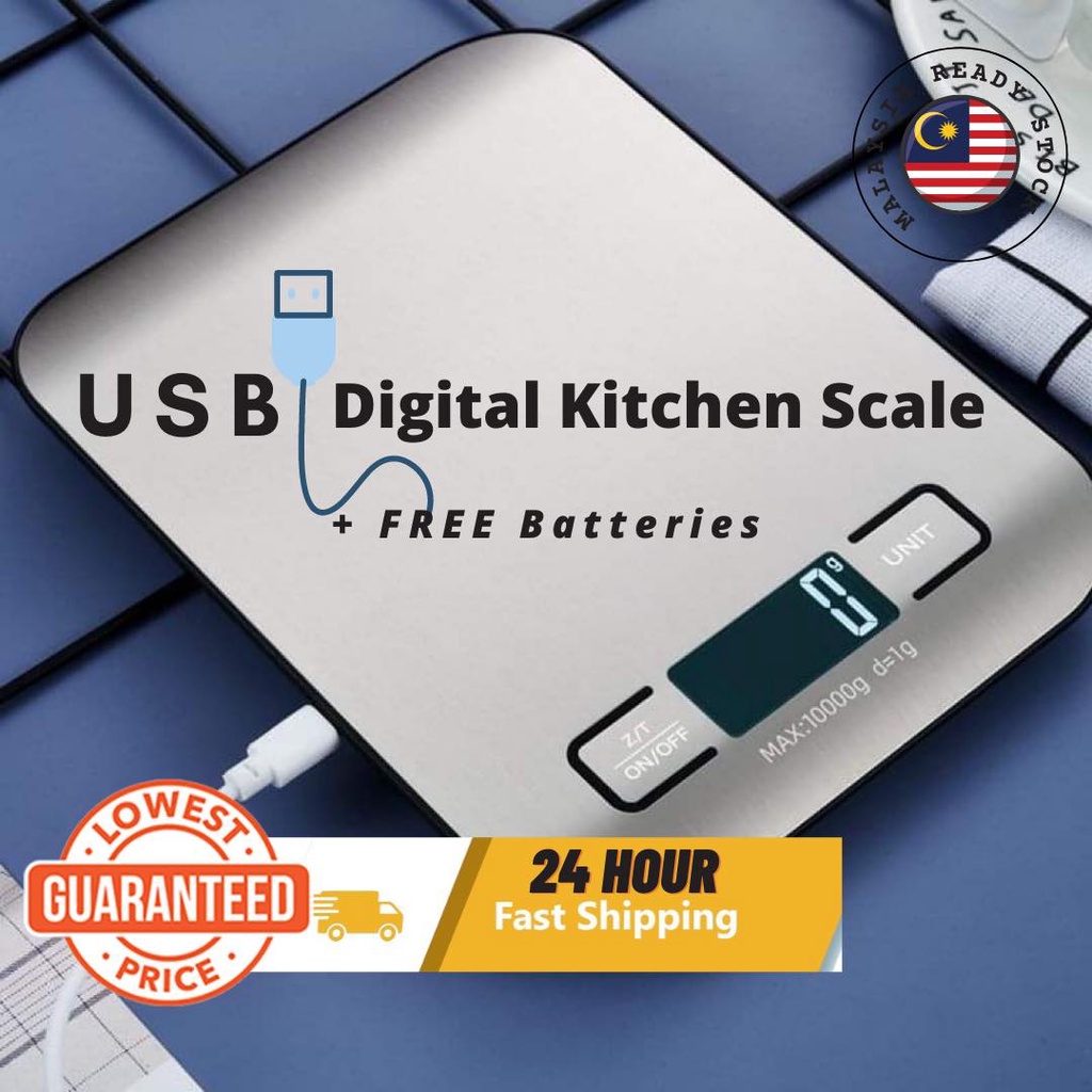 10kg 1g USB stainless steel Kitchen Digital Scale Weight Kitchen Scale ...