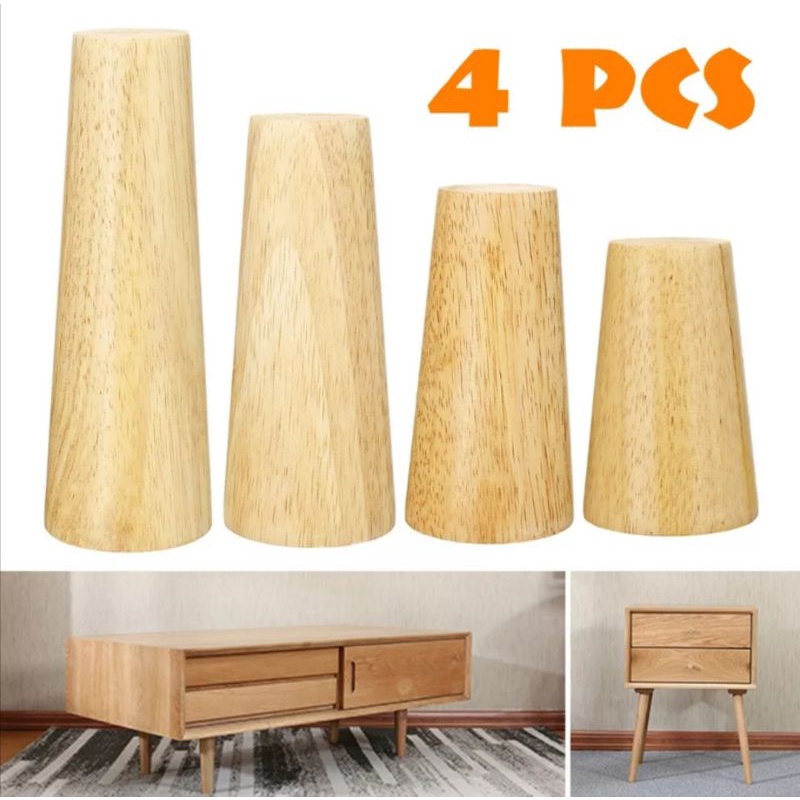 4pcs Furniture Legs Solid Wooden Furniture feet Cone Sofa Leg With Iron ...
