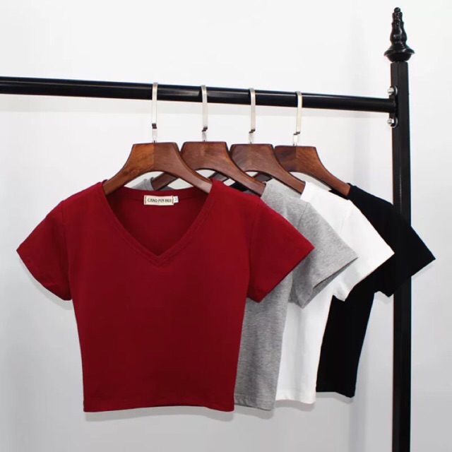 🌺(M'SIA READY STOCK) Women’s Crop Top V shape collar Black / Grey ...