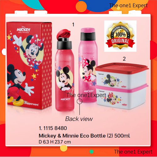 🔥 Tupperware Mickey & Minnie Eco Bottle 500ml (2pcs) and Snack Box ...