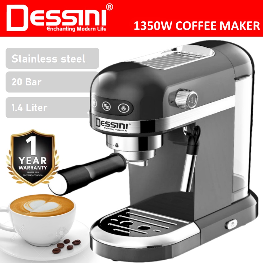 DESSINI ITALY 20 Bar 1.4L Espresso Coffee Maker Brew Froth Cappuccino ...