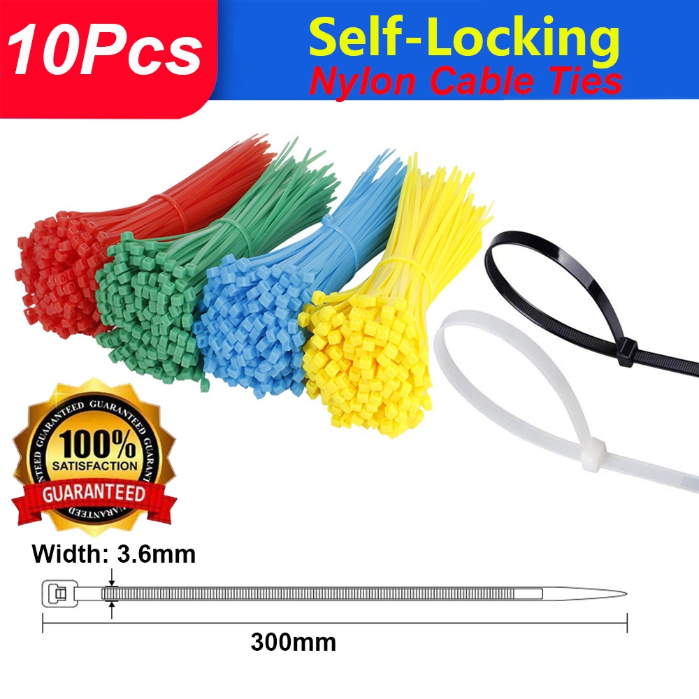 [Ready Stock] 10 Pcs 3.6*300mm Self-Locking Ties Nylon Wire Cable Tie ...