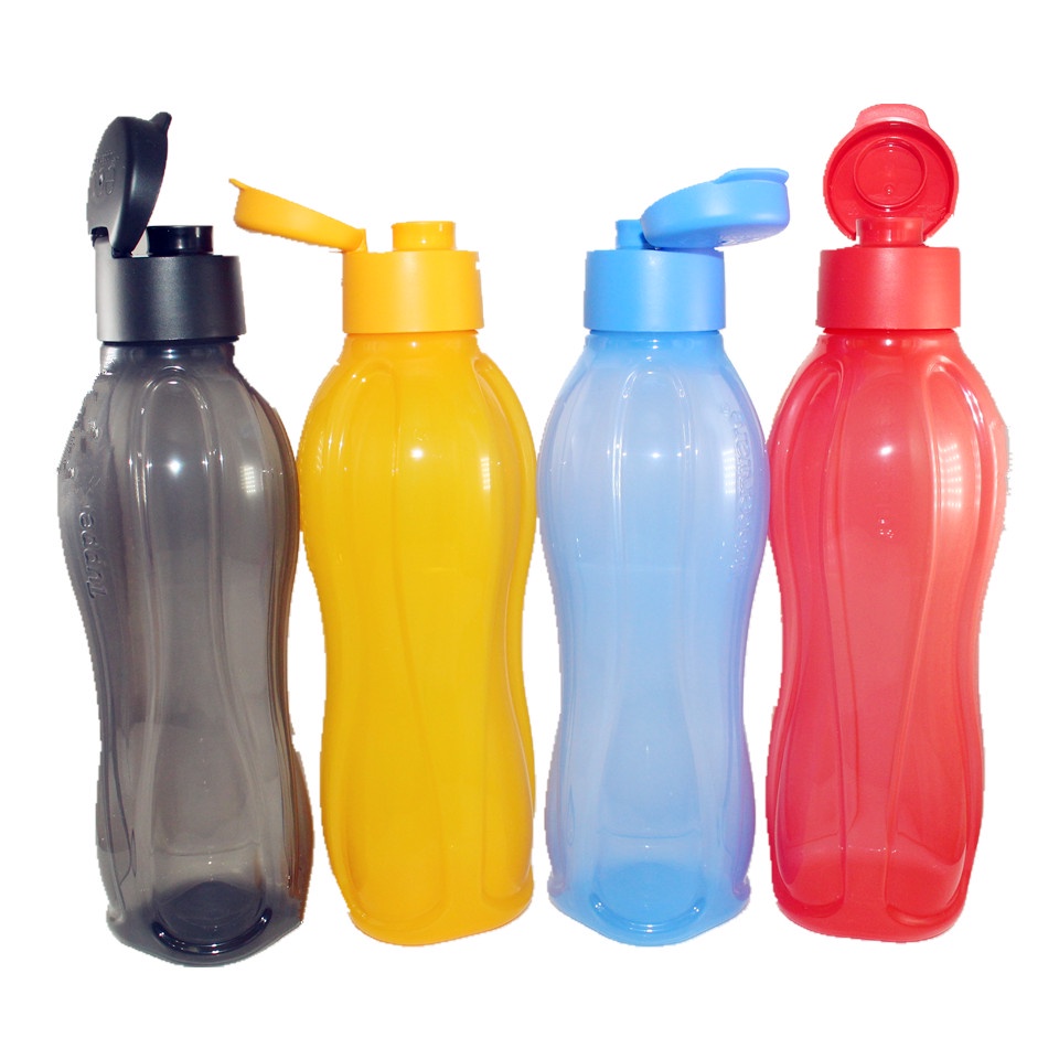 Tupperware Eco Bottle Black Blue 1L hitam biru botol air Flip Top Cover ...