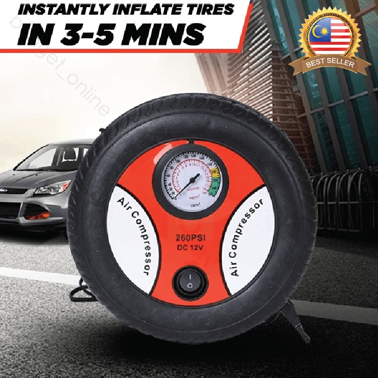 260PSI Auto Car Electric Tire Inflator Pump Air Pressure Compressor 12V ...