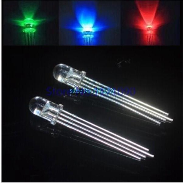 100pcs/lot 5mm RGB LED Common Cathode 4 Pins Tri-Color Emitting Diodes ...