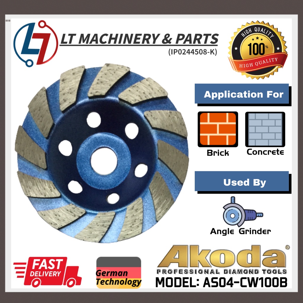 Akoda 4" 100mm Concrete Turbo Diamond Grinding Cup Wheel Turbo Cup Disc ...