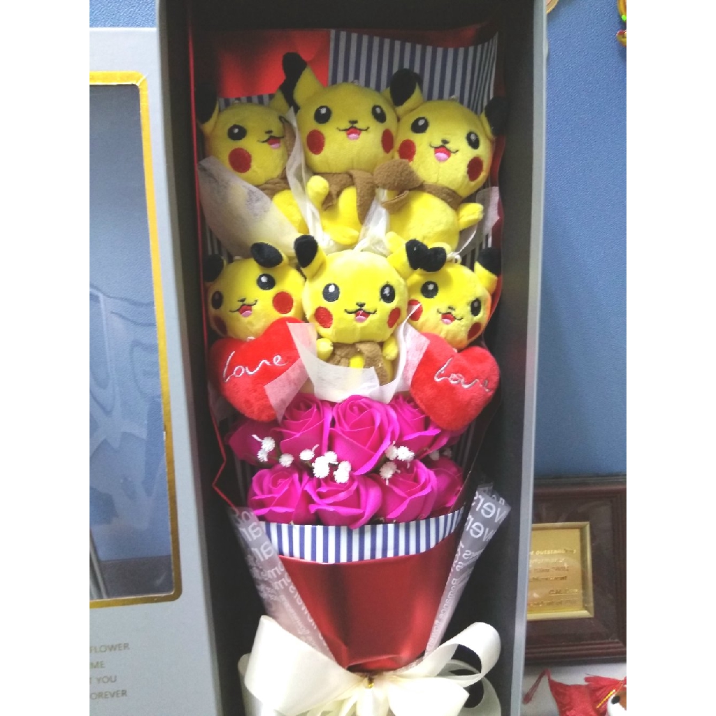 6pcs pikachu 9pcs soap flower bouquet with gift box | Shopee Malaysia